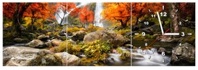 Gario Obraz s hodinami Podzimní vodopád - 3 dílný Rozměry: 80 x 40 cm