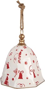 Vánoční dekorace bílý kovový zvon na provaze - Ø 24*25 cm