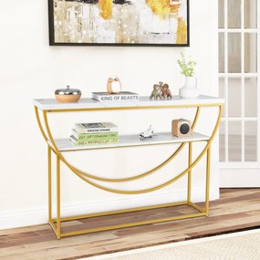Costway Úzký konzolový stůl s mramorovou deskou 2 úrovně Sofa Table, bílý