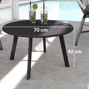Odkládací stolek kovový balkonový stolek kulatý konferenční stolek odolný proti povětrnostním vlivům zahradní stolek Ø70 x 42H cm černý
