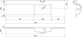 Mexen Otis umyvadlo zapuštěné do desky, pravé, 161 × 46,5 cm, bílá matná, 25181601P