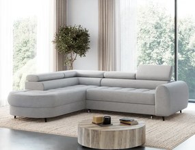 Rohová sedačka Vesteria s funkcí spaní a úložným prostorem, šedý samet, levostranná
