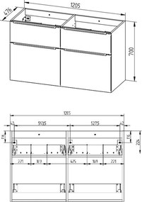 Mereo Mereo, Mailo, koupelnová skříňka s keramickým umyvadlem 121 cm, černé madlo, CN513B