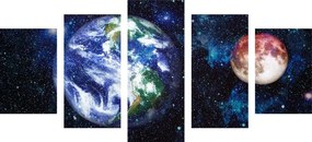 5-dílný obraz planeta Země a červený Měsíc - 100x50 cm