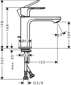 Hansgrohe Rebris S, umyvadlová baterie 110 s kovovou odtokovou soupravou s táhlem, CoolStart, černá matná, 72527670