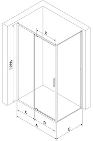 Mexen Exo, sprchový kout s křídlovými dveřmi 125 x 95 cm, 6mm čiré sklo, chromový profil, 819-125-095-01-00