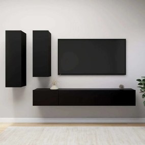vidaXL 4dílný set TV skříněk dřevotříska [3078733] Barva: Černá