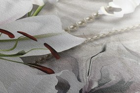 Obraz bílá lilie s perlami