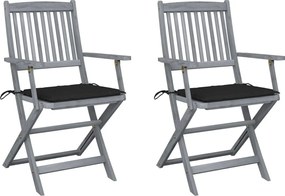 vidaXL Skládací zahradní židle s poduškami 2 ks masivní akáciové dřevo [3064494] Barva: Šedá