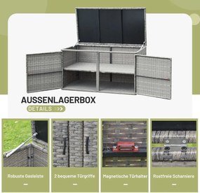 Costway Ratanový terasový box s objemem 335 l – 115 × 60 × 65 cm, šedá