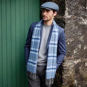 Šála z Merino vlny Denim Grey Plaid 180x30 cm John Hanly