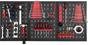 Kovový nástěnný organizér na nářadí s háčky a úložným prostorem