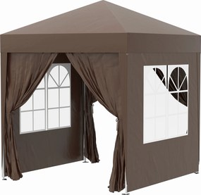 Outsunny Pavilon 2x2m Voděodolný, Skládací Pavilon s 4 Bočními Stěnami, Okenními Odtokovými Otvory, Skládací Párty Stan UV 30+, Zahradní Stan s Přepra