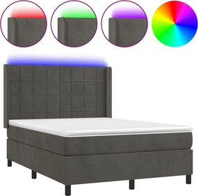 Box spring postel s matrací a LED tmavě šedá 140x200 cm samet 3139566