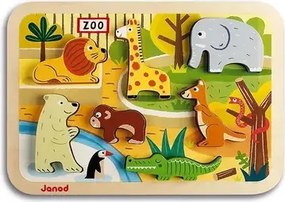 JANOD Vkládačka ZOO Chunky / Dřevěná vkládačka / 7 dílků / od 12 měsíc