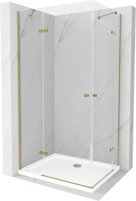 Mexen Roma Duo, sprchový kout 80 (dveře) x 70 (dveře) cm, 6mm čiré sklo, zlatý profil + sprchová vanička, 854-080-070-50-02-4010G