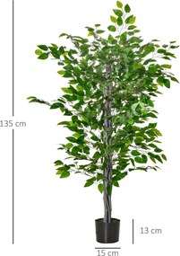 HOMCOM Velký umělý fikusový strom 135 cm, umělé rostliny v květináči, realistický umělý strom se cementem, umělá tráva pro obývací pokoj, ložnici, ka…