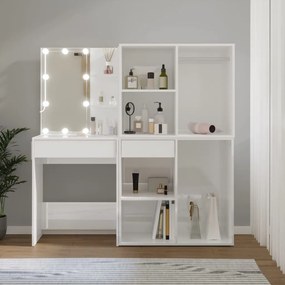 Led Toaletní Stolek Se 2 Skříňkami Lesklý Bílý Kompozitní Dřevo