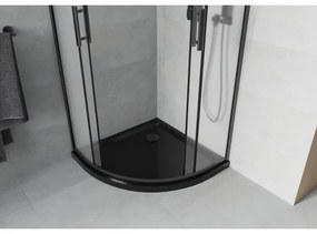 Mexen Rio, čtvrtkruhový sprchový kout 90(dveře)x90(dveře)x190 cm, 5mm sklo námraza, černý profil + černá sprchová vanička SLIM, 863-090-090-70-30-4170B