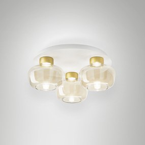 Fabas luce Fabas Kino, stropní svítidlo z čirého skla a zlatého kovu, 3x12W LED 3000K krokové stmívání, prům. 50cm