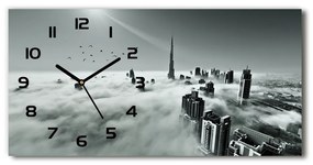 Wallmuralia Skleněné hodiny na stěnu Mlha nad Dubajem 60x30 cm