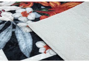 Dywany Luszczow Kusový koberec ANDRE pratelný 2300 květiny, zigzag vintage protiskluz, černý / bílý Rozměr koberce: 80 x 150 cm