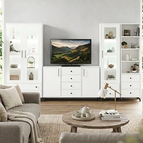 Obývací stěna BERGEN D | 4 díly | 320 cm | bílá mat/bílá lesk