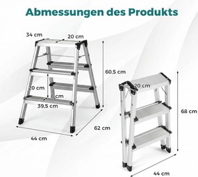 Costway 3-Schodový žebřík Hliníková skládací stolička se širokými schůdky
