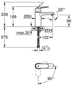 Grohe Eurosmart Cosmopolitan - Páková umyvadlová baterie, Energy Saving, M-Size, chrom 2339800E