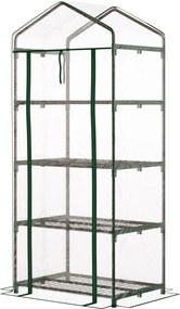 Zelený skleník Outsunny se policemi, zimní ocelová konstrukce skleníku, skleník na balkon, do zahrady, skleník na rajčata 70x50x160cm, skleník na zele
