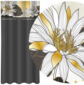 Klasický tmavě šedý závěs s potiskem lotosových květů Šířka: 160 cm | Délka: 250 cm