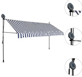 vidaXL Marketos Ručně zatahovací markýza s LED světlem 350 cm modrobílá