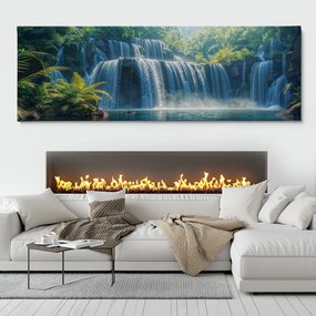 Obraz na plátně - Masivní vodopády skryté v lese FeelHappy.cz Velikost obrazu: 240 x 80 cm