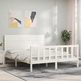 Rám postele s čelem bílý 160 x 200 cm masivní dřevo,  3192762