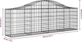 Klenuté gabionové koše 8 ks 200x30x60/80 cm pozinkované železo 3145394