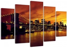 Obraz na plátně pětidílný Západ slunce na Manhattanu v New Yorku - 200x100 cm