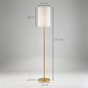 HOMCOM Stojací lampa do obývacího pokoje, plátěné stínidlo, řetízkový vypínač, stojací lampa s ocelovým stojanem, zásuvka E27, stojací lampa do ložni…