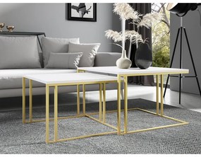Set 2 konferenčních stolků Froyw Gold, Barva: zlatá / bílý mramor