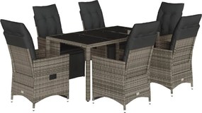 7dílný zahradní bistro set s poduškami šedý polyratan 3276896