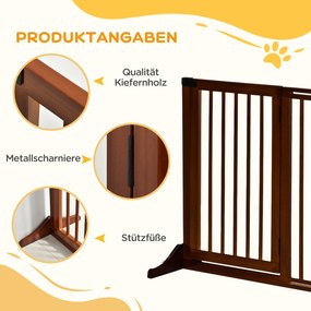 PawHut zábrana Volně stojící bezpečnostní brána pro psy s dvířky, dřevěná bezpečnostní brána, hnědá, 113-166x36x71cm| Aosom