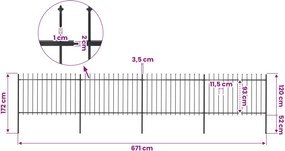 Zahradní plot s kopím nahoře ocelový 671 x 120 cm černý 277623