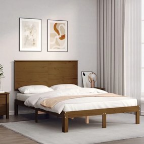 Rám postele s čelem medově hnědý 140 x 190 cm masivní dřevo,  3193644 HangarStore.cz