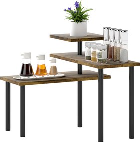 HOMCOM kuchyňský regál se 3 otočnými patry, úsporný prostor, z dřeva a oceli, 40x10x36,5 cm, rustikální hnědá