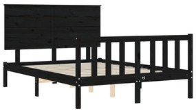 Rám postele s čelem černý 140 x 200 cm masivní dřevo,  3193405