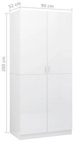 vidaXL Šatní skříň bílá s vysokým leskem 90 x 52 x 200 cm dřevotříska