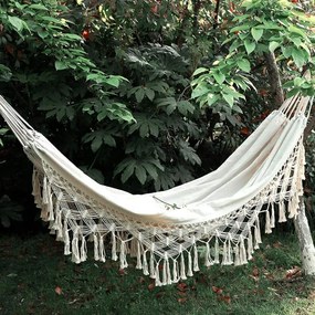 Velká závěsná houpací síť pro dva Hamaka XXL BOHO Baby Mix ecru