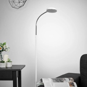 Stojací lampa Lindby LED Milow, bílá, výška 140 cm, nožní spínač