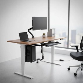 Výškově nastavitelný stůl OfficeTech D, 180 x 80 cm, šedá podnož, dub silverjack