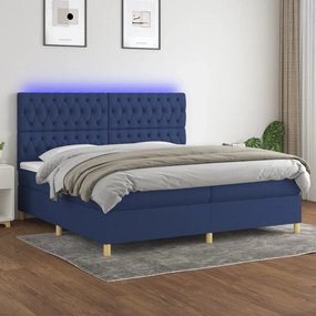 Box spring postel s matrací a LED modrá 200x200 cm textil 3135707