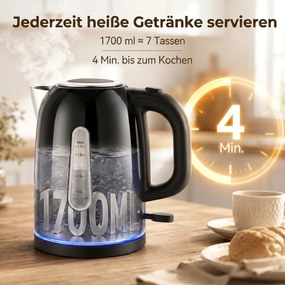 HOMCOM konvice a toastovač set s rychlovarnou konvicí 1,7 l a 7 stupni opečení pro snídaňový set v černé